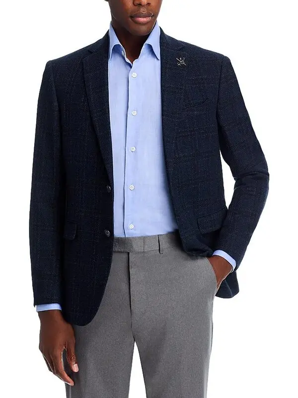 John Varvatos Tonal Textured Plaid Sport Coat - Navy