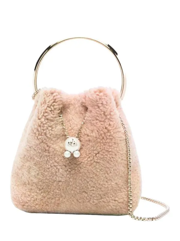 JIMMY CHOO Pearl-embellished Bucket Bag - Neutrals
