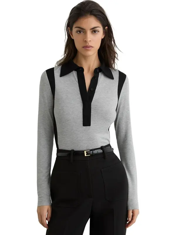 REISS Denise Color-block Shirt - Grey Marl/black