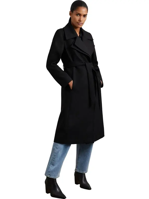 REISS Odette Wool-blend Belted Coat With Cashmere - Black