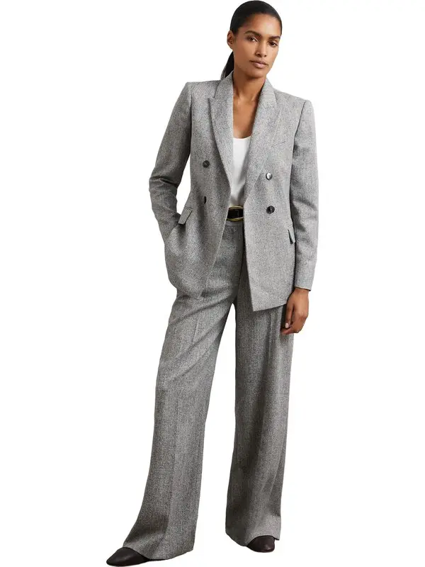 REISS Darlton Petite Wide-leg Textured Suit Trousers - Grey
