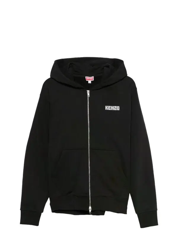 Kenzo Logo-embroidered Zip-up Hoodie - Black