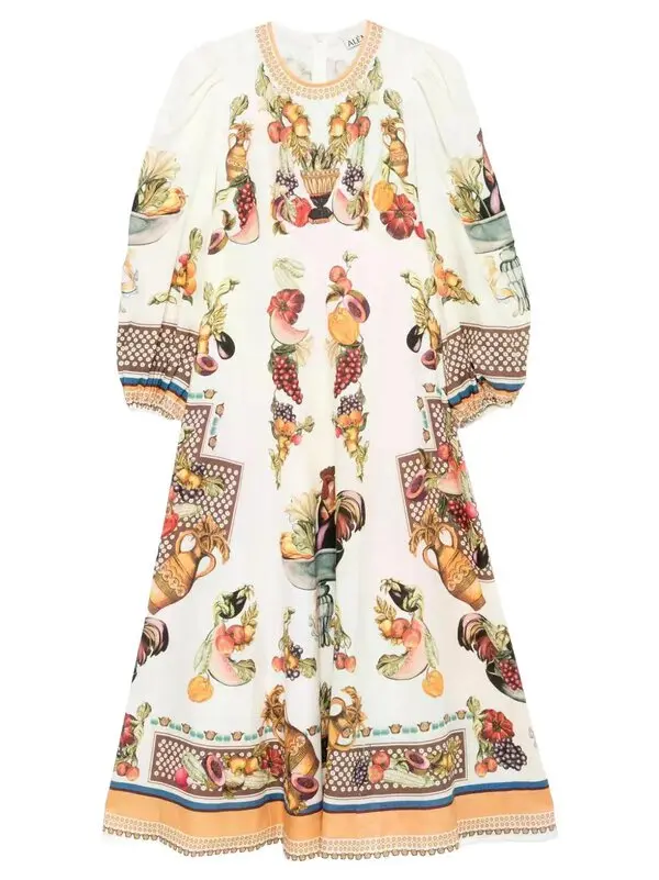 ALEMAIS Fruit-print Midi Dress - White