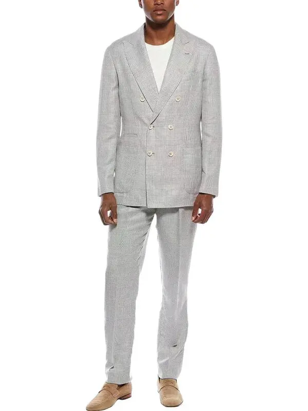 Brunello Cucinelli Double-breasted Checked Suit - Grey