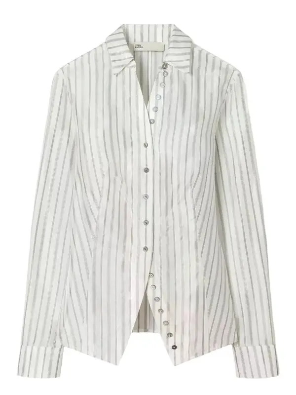 Tory Burch Striped Cinched Button-down Top - White