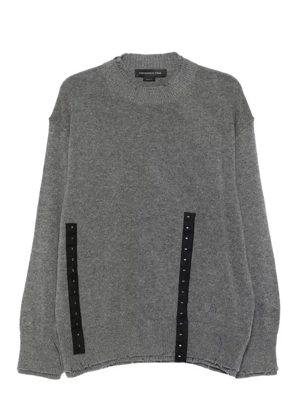 FEDERICO CINA Button-embellished Frayed Sweater - Grey