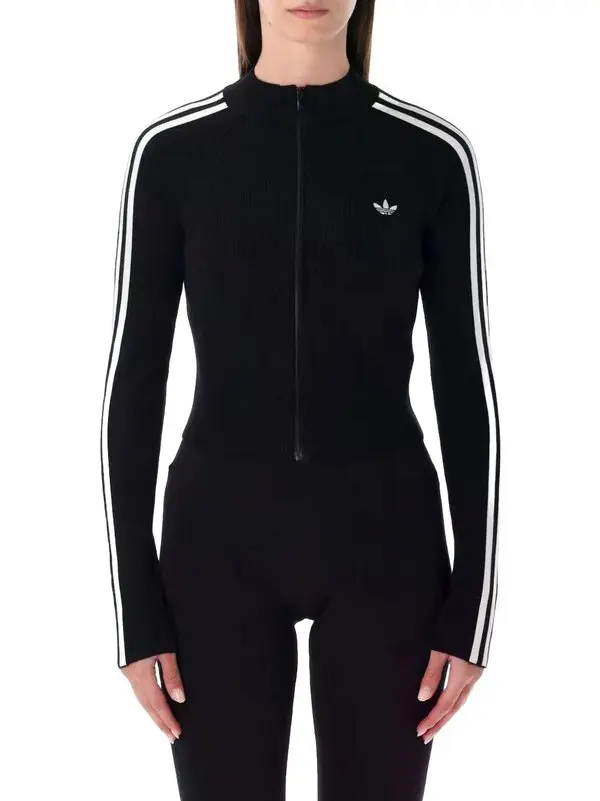 Adidas Ribbed Knit Zip-up Track Jacket - Black