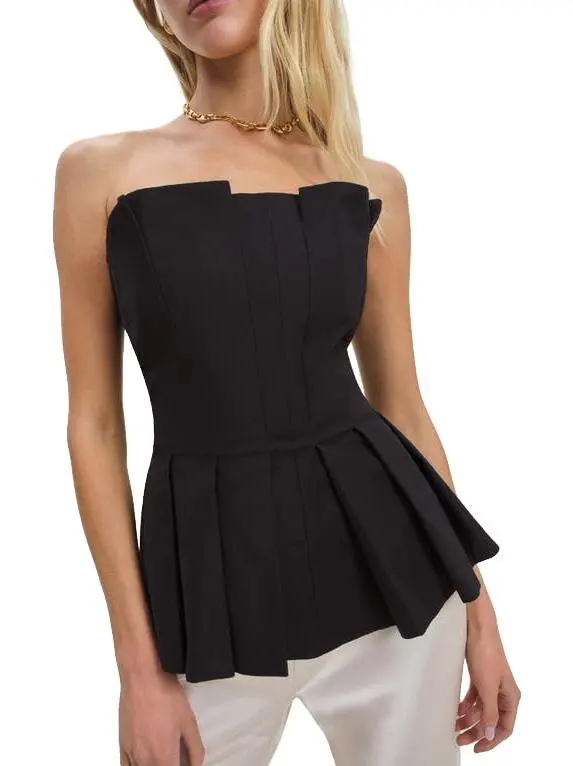 REFORMATION Ashlyn Pleated Peplum Top - Black