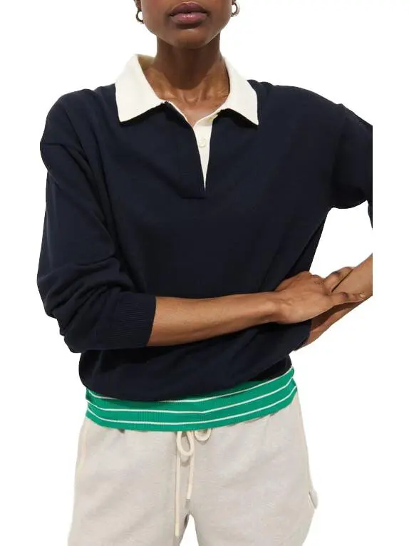ALEX MILL Bond St. Contrast Collar Cotton & Cashmere Polo Sweater - Navy/navy