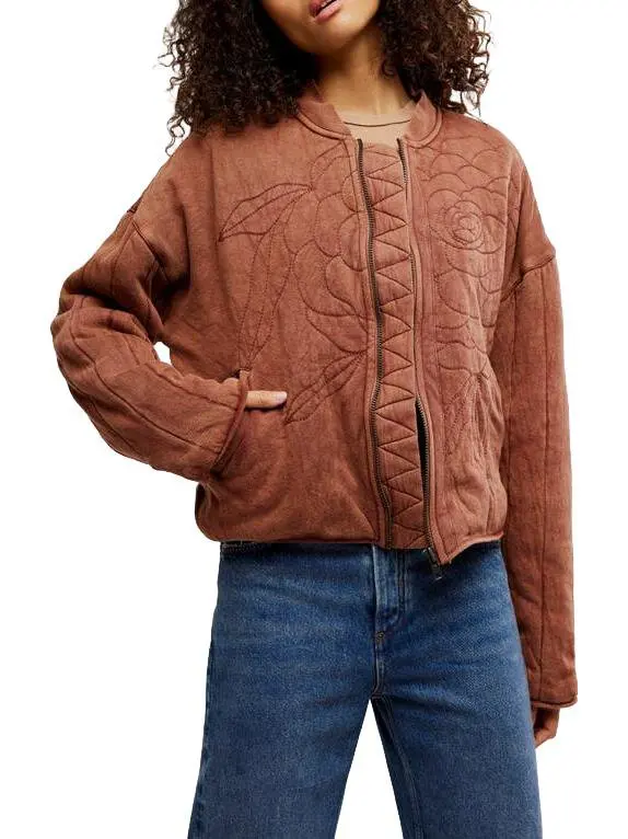 Free People Rose Front Zip Jacket - Cinnamon Stick