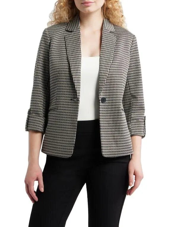 Anne Klein Houndstooth Jacquard Knit Jacket - Anne Black Multi