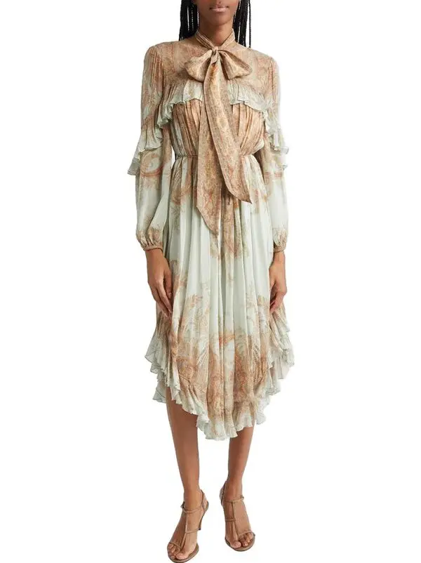 Zimmermann Memento Flutter Paisley Long Sleeve Midi Dress - Mint Paisley