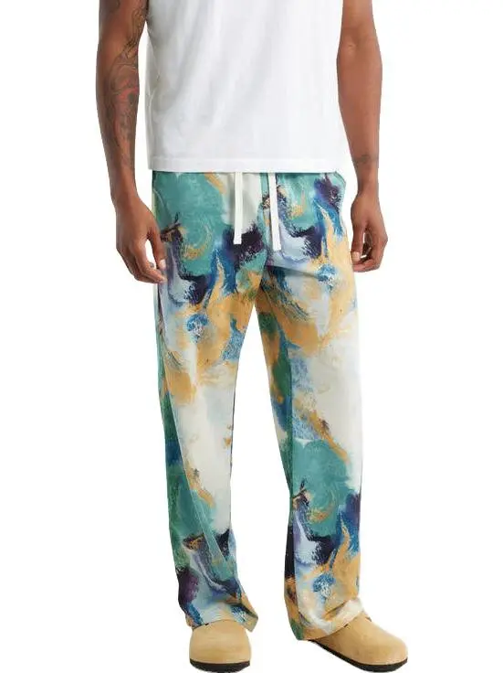 RIZORT Abstract Print Drawstring Pants - Green
