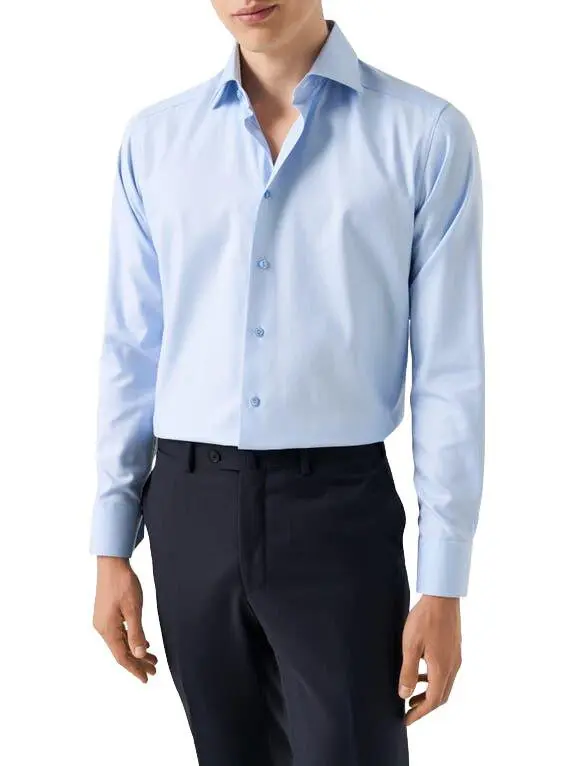 Eton Slim Fit Cotton Twill Dress Shirt - Light Blue