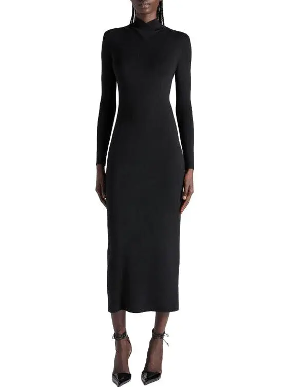 TOM FORD Long Sleeve Merino Wool Midi Sweater Dress - Lb999 Black