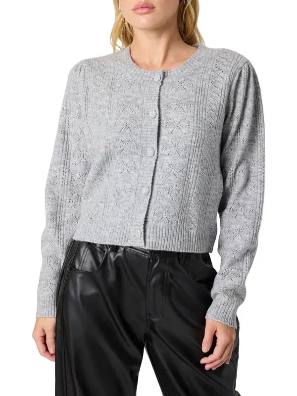 ALL IN FAVOR Bow Pointelle Stitch Cardigan - Heather Grey
