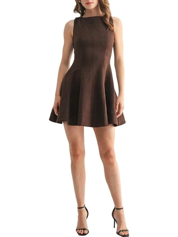 ALL IN FAVOR Faux Suede Fit & Flare Mini Dress - Chocolate