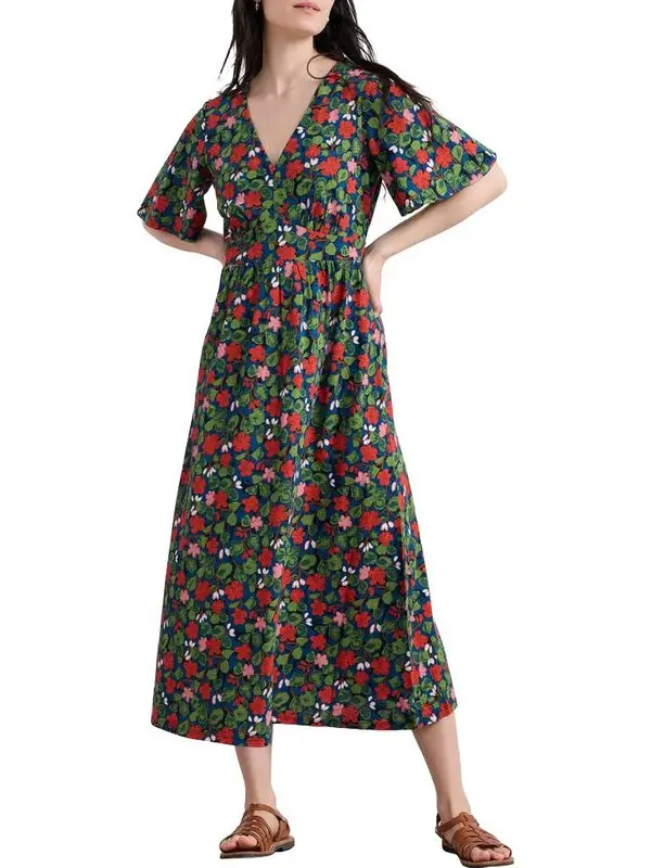 SEASALT CORNWALL Floral Print Organic Cotton Midi Dress - Houseplant Maritime