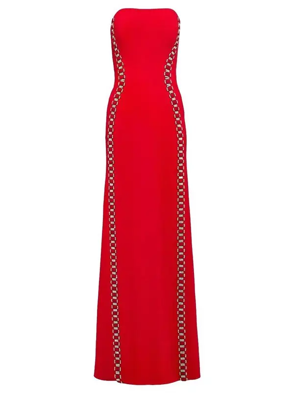 Jenny Packham Crystal-embellished Strapless Maxi Dress - Red