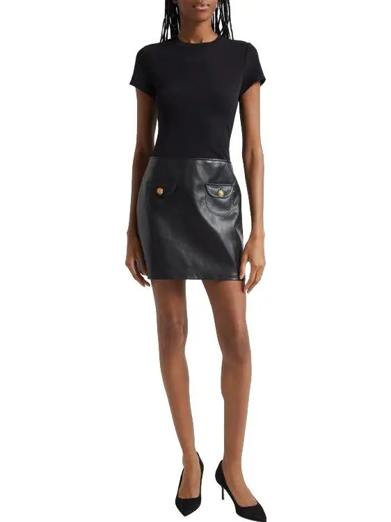 Alice + Olivia Mixed Media Faux Leather Dress - Black