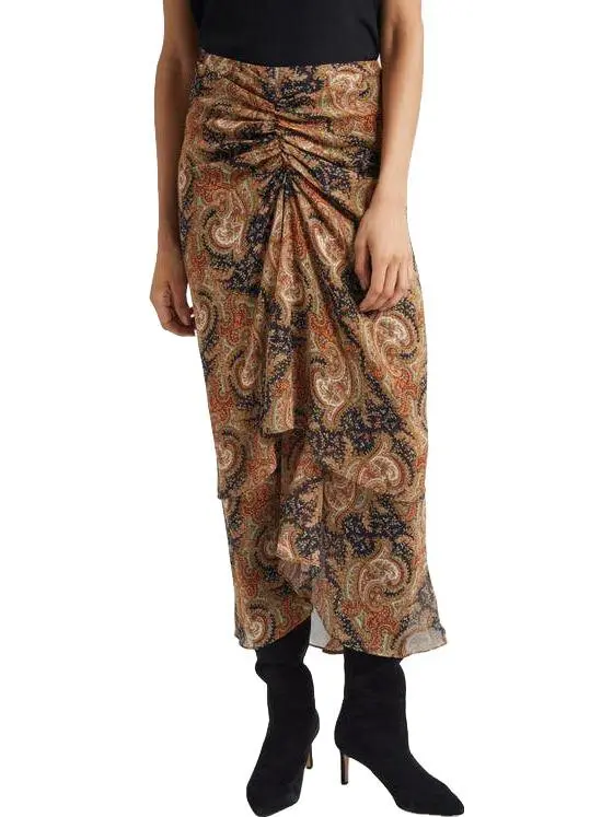Veronica Beard Sira Paisley Print High-low Skirt - Navy/rust Multi