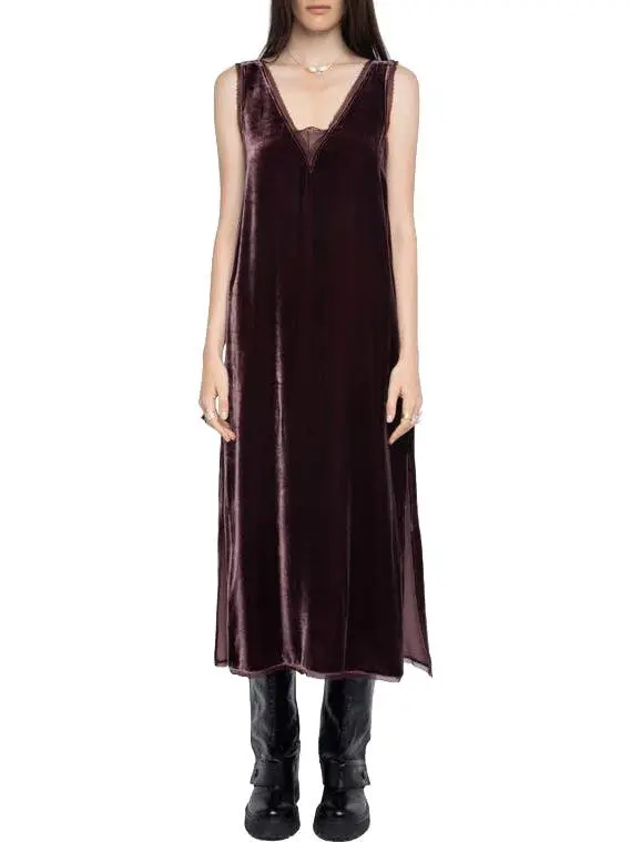 Zadig&Voltaire Renozo Lace & Velvet Sleeveless Dress - Burgundy