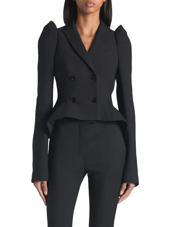 Alexander McQueen Pleated Puff Shoulder Wool Crop Jacket - Black