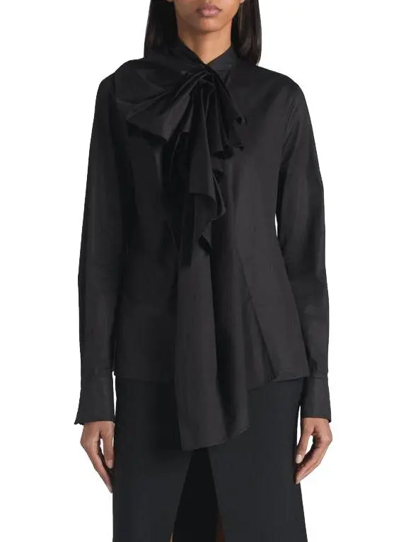 Alexander McQueen Ruffle Bow Cotton Shirt - Black