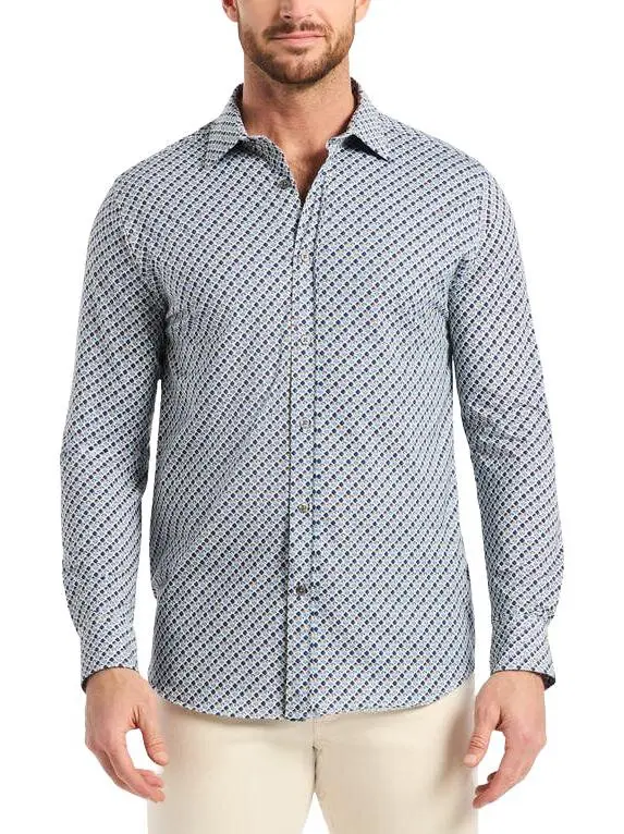 Robert Graham Cooper Geo Stretch Cotton Button-up Shirt - Blue Multi