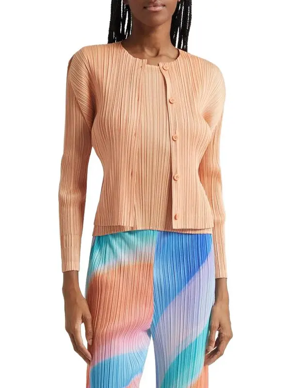 Issey Miyake Monthly Colors August Pleated Cardigan - Coral Orange