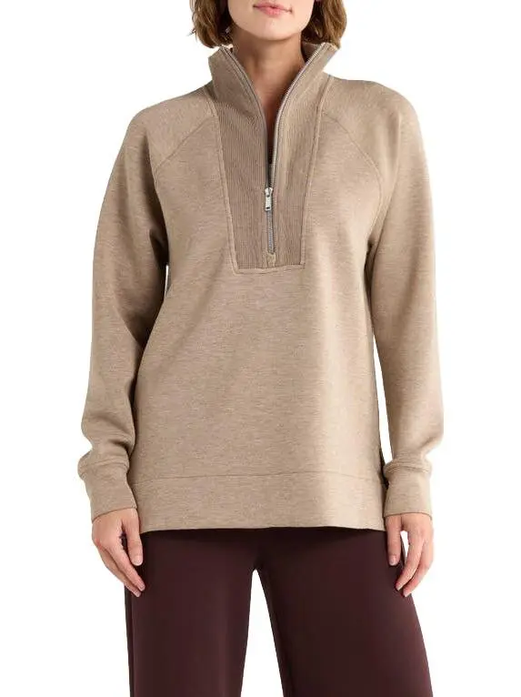 Spanx Air Essentials Brushed Half-zip Sweatshirt - Birch Heather
