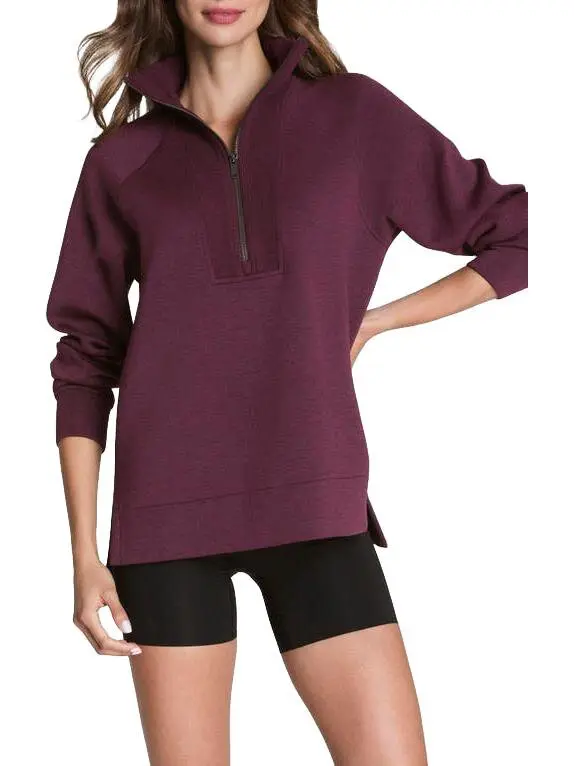 Spanx Air Essentials Brushed Half-zip Sweatshirt - Plum Berry Heather