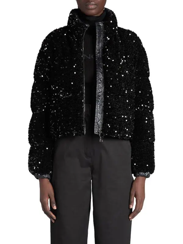 Moncler Louvi Sequin Faux Shearling Down Jacket - Black