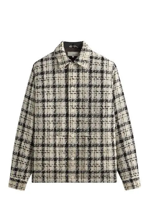 Kith Kin Windowpane Boucle Long Shirt Boxy Collared Overshirt - Sandrift