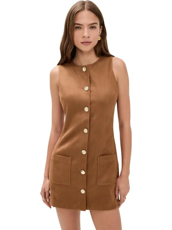 Endless Rose Faux Suede Buttoned Mini Dress - Camel