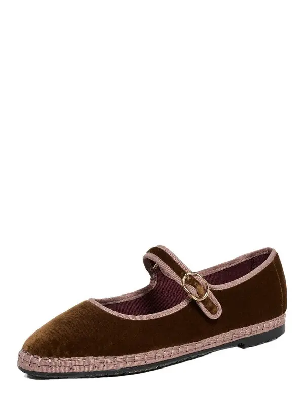 FLABELUS Velvet Mary Jane Flats - Brown