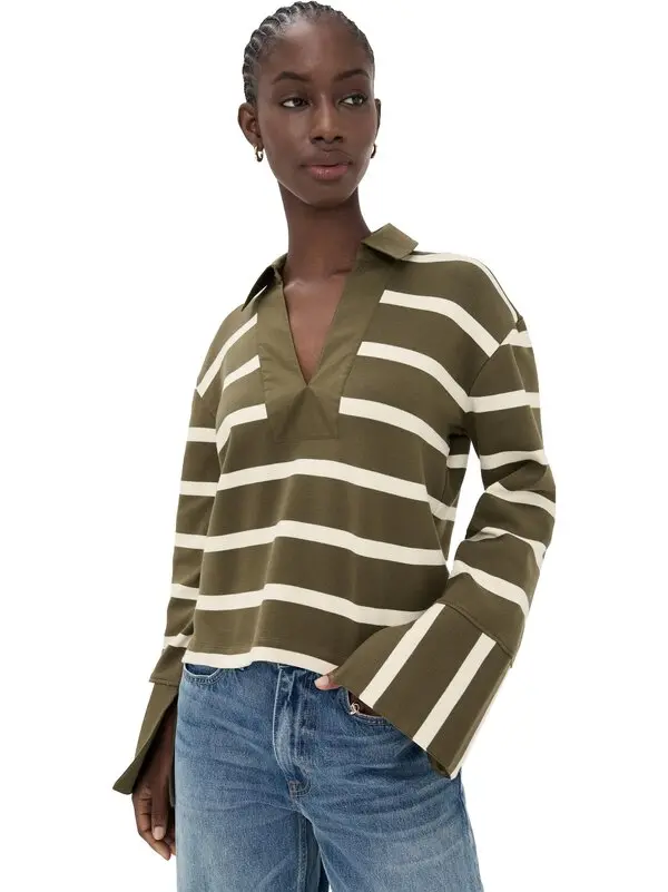 Tanya Taylor Whitney Striped Knit Top - Fern/cream Wide Stripe