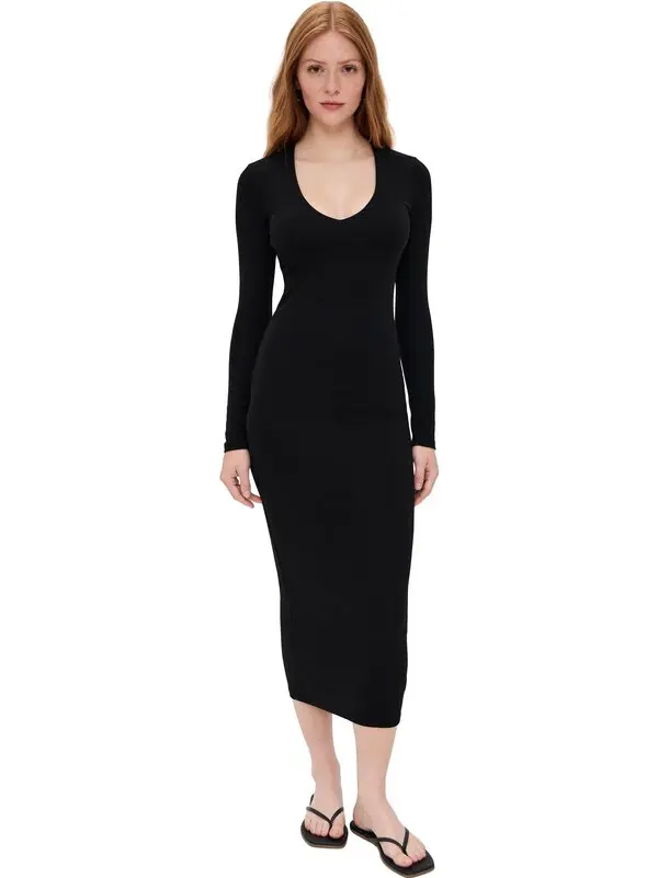 JAMES PERSE Stretch Lotus Deep V Dress - Black