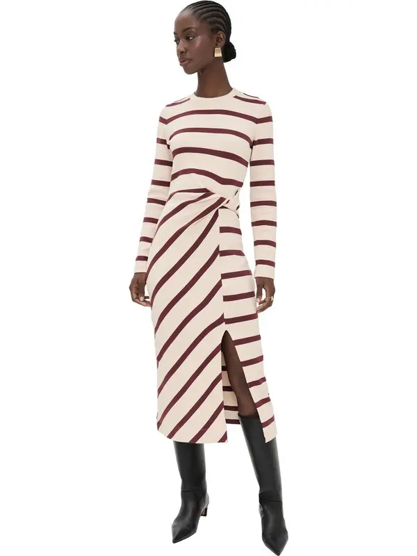 Tanya Taylor Cody Stripe Print Midi Dress - Cream/raisin Wide Stripe