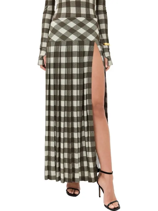 Norma Kamali Pleated Maxi Skirt With Slit - Bark Box Plaid