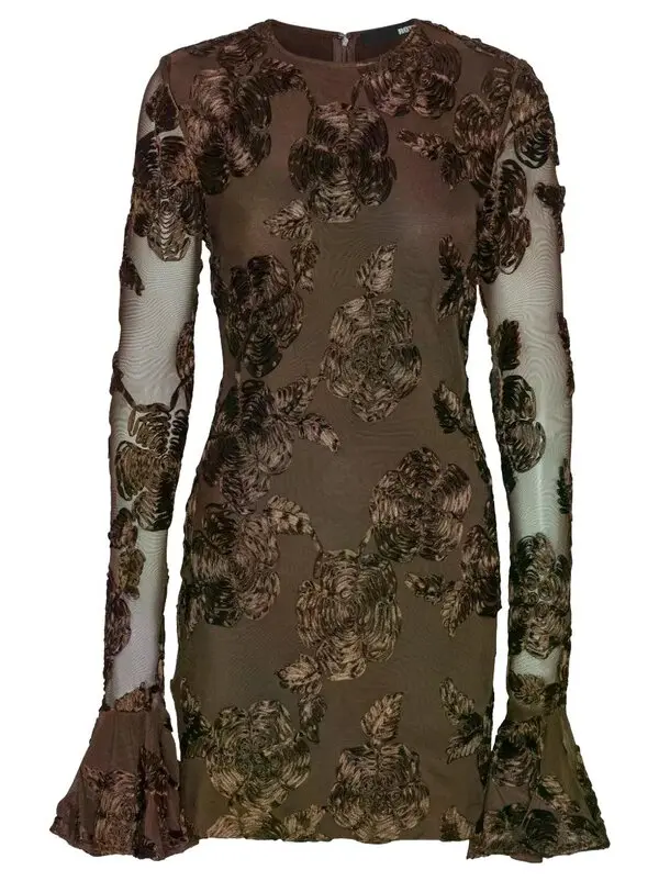 ROTATE BY BIRGER CHRISTENSEN Floral Mesh Mini Dress - Brown