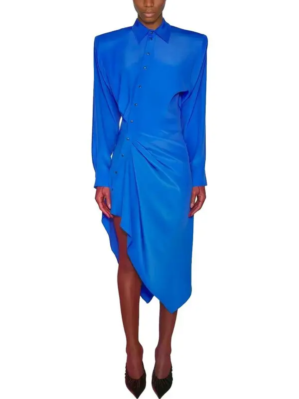 MUGLER Padded-shoulder Asymmetrical Dress - Blue
