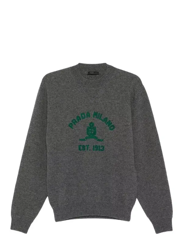 Prada Embroidered Crew-neck Sweater - Grey