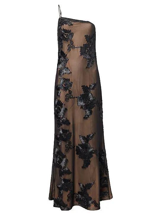 AMY LYNN Floral-appliqué Stretch-woven Maxi Dress - Black