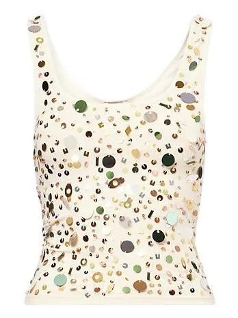 JADED LONDON Sequin Embellished Ribbed Vest - Cream