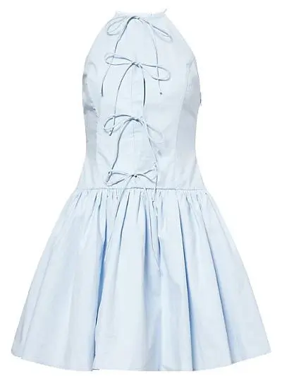 AMY LYNN Cotton-poplin Mini Dress With Halterneck And Cut-out Detail - Cornflower Blue