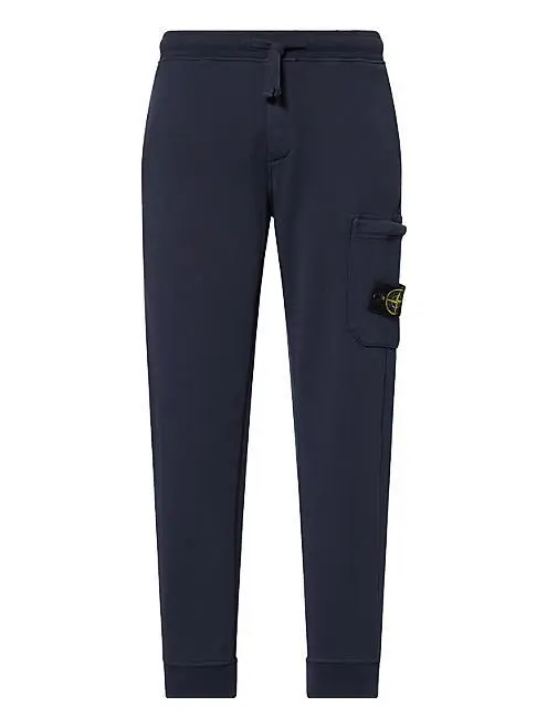 Stone Island Brand-badge Slim-fit Cotton-fleece Joggers - Navy Blue