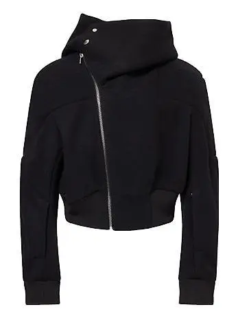 Rick Owens Hooded Cropped Wool Bomber Jacket - Black
