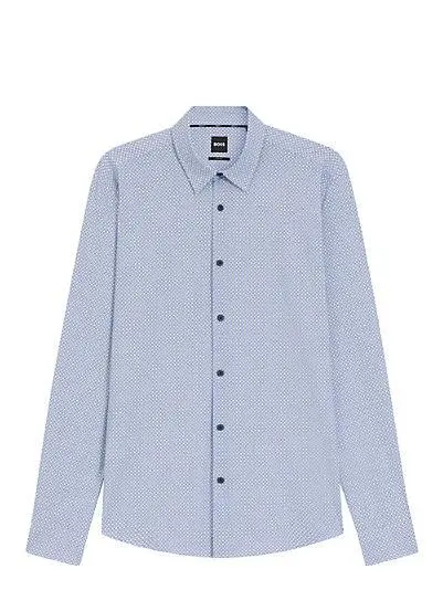 BOSS Printed Slim-fit Woven Shirt - Light/pastel Blue
