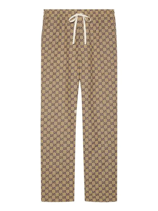 Gucci Gg Canvas Pant With Leather Interlocking G - Tan